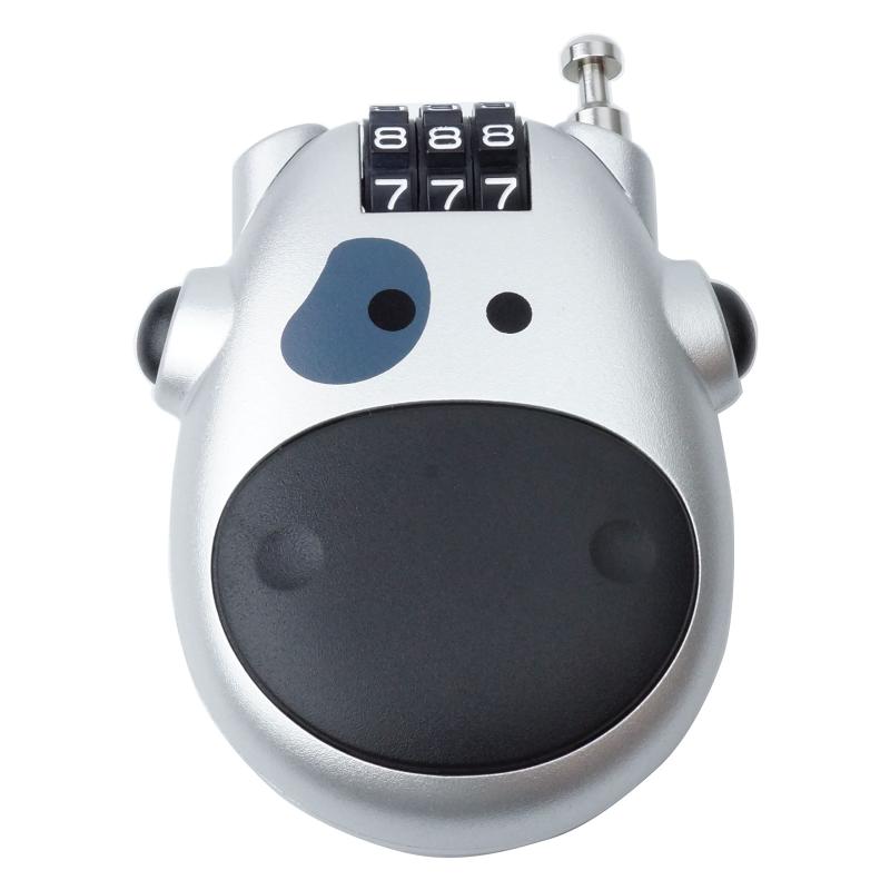 [prendre] ワイヤーロック 牛 かわいい 巻き取り式 ダイヤルロック 3桁 セキュリティ カバン 盗難防止 携帯性 小型 軽量