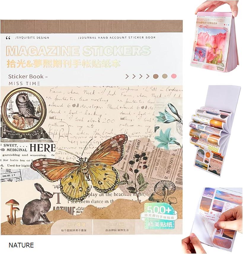 ・サイズ160mmx120mm10mm・30ページ（約500種）のコラージュ素材がノートになっており、持ち運びやすく、保管にも場所を取りません・手帳、日記帳、ノート、スケジュール、カレンダー、スマホ、手紙などを自分好みのジャンクジャーナルの...