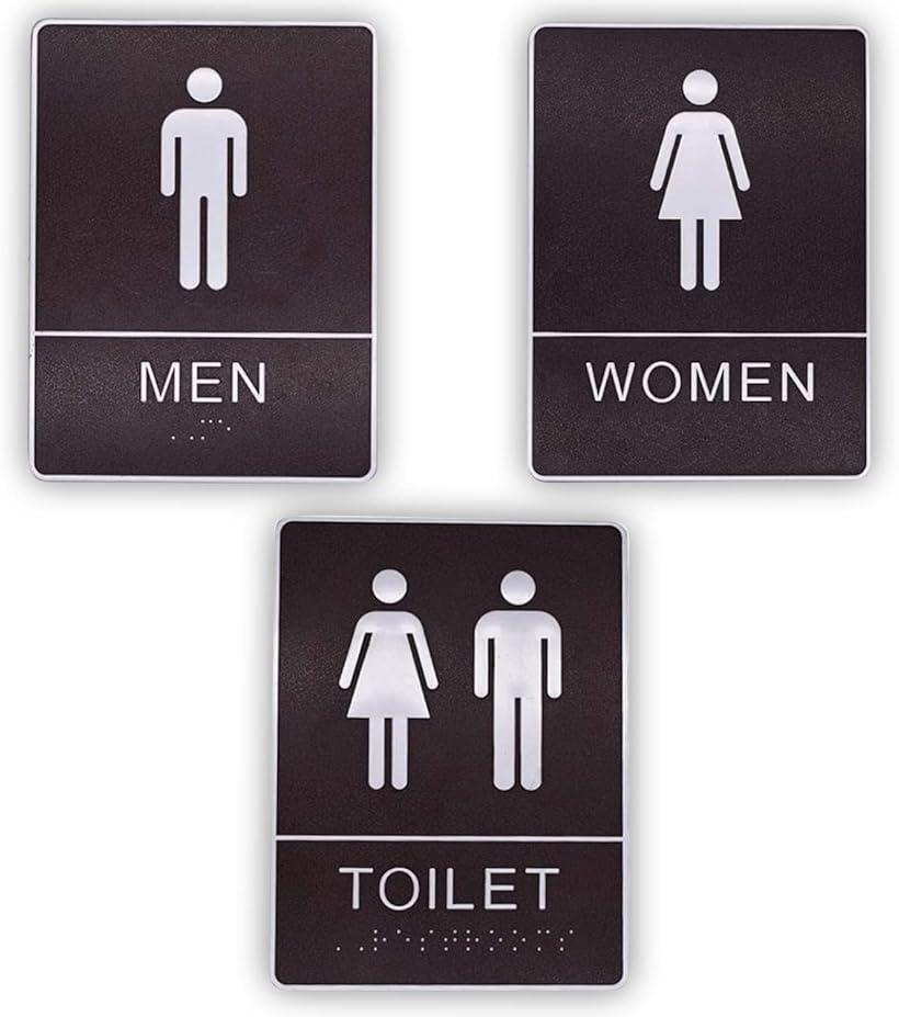 ・「商品説明」男性、女性、男女共用のトイレ案内表示板3点セットです。優しい点示付き。・「どんな場所にも」 おしゃれで落ち着いたダークブラウンカラーのWC看板で、オフィス、カフェ、レストランなどの飲食店、博物館や公共施設など場所を選ばず、セン...
