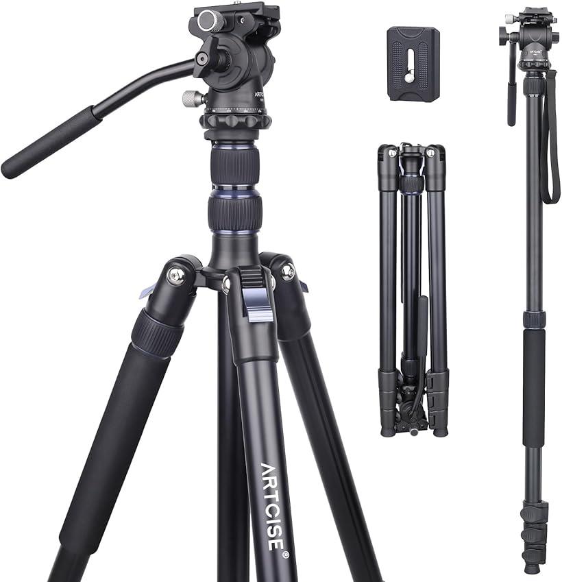 「軽量で安定したアルミ三脚」高品質なアルミ合金素材を採用して、アルマイト処理し、良い安定性と耐久性を兼備します。1.65キロの自重であり、三脚の最大耐荷重：15キロ、雲台の最大耐荷重：3キロ。（雲台は取り出すことができて、3キロ以上の撮影機...