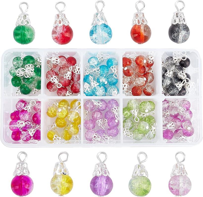 ・印象的な花のようなビーズ：PH PandaHallのクラックビーズは上質なガラスを採用して、美しい塗装は施されたら、高温で中身に独特の亀裂を発生させた上品なビーズです。完成品は仕上がりがとてもいいです、花のような見栄えが特徴。高品質なガラ...