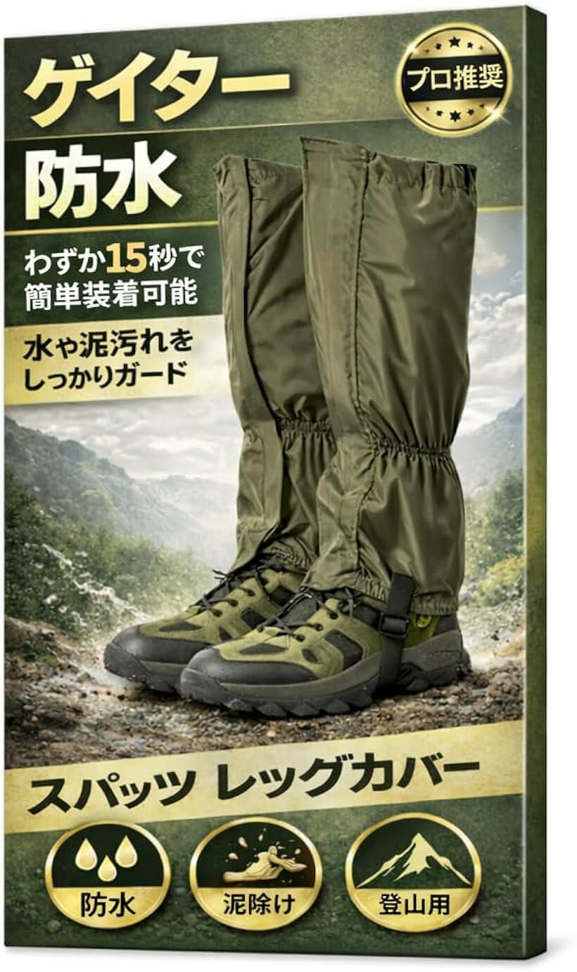 商品コード2br1rugikp商品名ゲイター 防水 わずか15秒の簡単装着で防水泥除け200デニールナイロン スパッツ レッグカバー 撥水 虫対策 登山ブランドINFINITE NUMBERカラーカーキ「もう天候に左右されない。突然の雨やぬ...