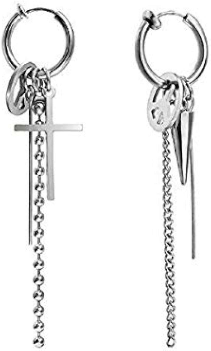 イヤリング / 両耳用 2つ入り(左) 全長：7cm リング内径：1.2cm / (右) 全長：6.1cm リング内径：1.2cm「素材」ステンレス合金 / サビや汚れに強く耐久性抜群。金属アレルギーになりにくいのも特徴です。「スタイル」シ...