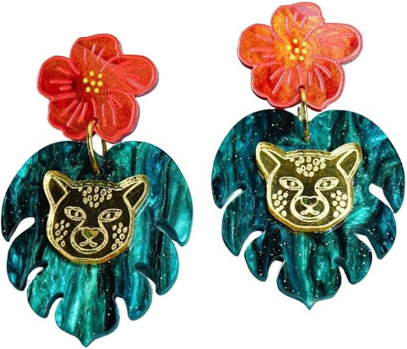 Hibiscus Cheer-tahtah Earrings ハイビスカス チーター 南国 ピアス セット南国の雰囲気を身に纏いたい方におすすめのハイビスカスとチーターの組み合わせが印象的な大きめのピアスです。オーストラリアのデザイナーKu...