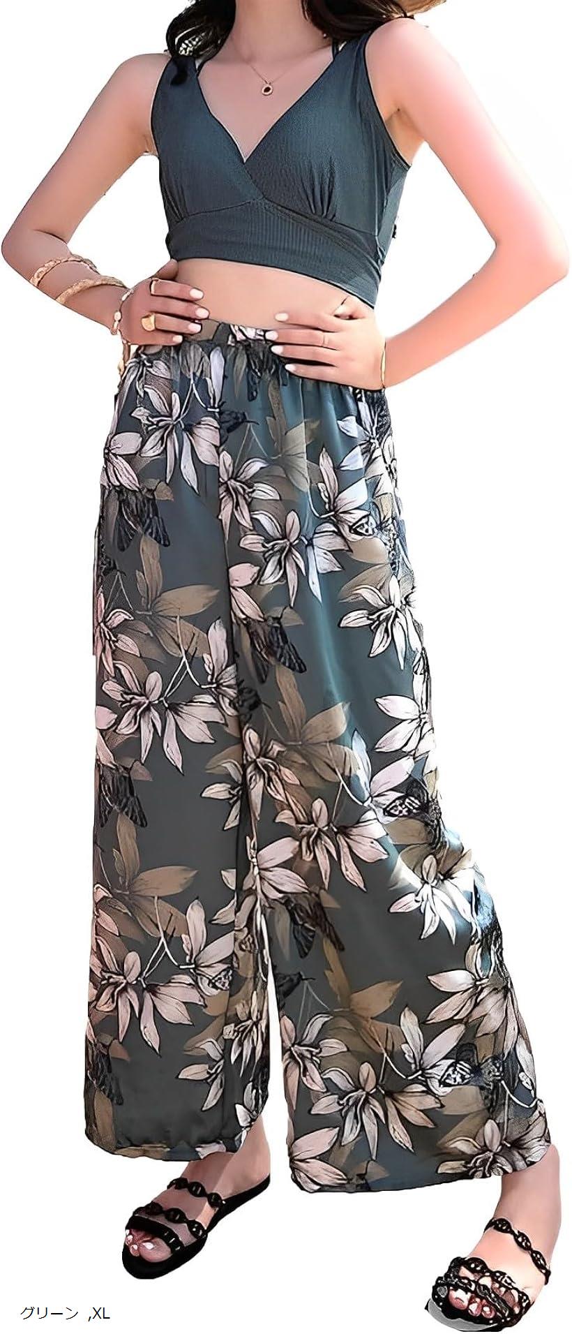 ビキニ・パンツ、ボタニカル柄の3点セットの水着。リブニットのブラとパンツはスモーキ―カラーで甘すぎず大人の装いにブラはワイヤー・パッド入りのしっかりホールドカップにカシュクールをかぶせるタイプでビキニだけど露出控えめです。ボトムスは、深めタ...