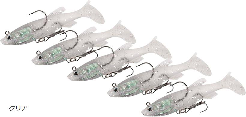 リアルな小魚の形状とカラーで魚に強烈アピールするスイムベイト5個セットです。柔軟なソフトラバー素材により、泳がせた際のナチュラルな動きが魚の本能を刺激。トレブルフックとシングルフックを備えており、シーンに応じて使い分けが可能です。8.5cm...