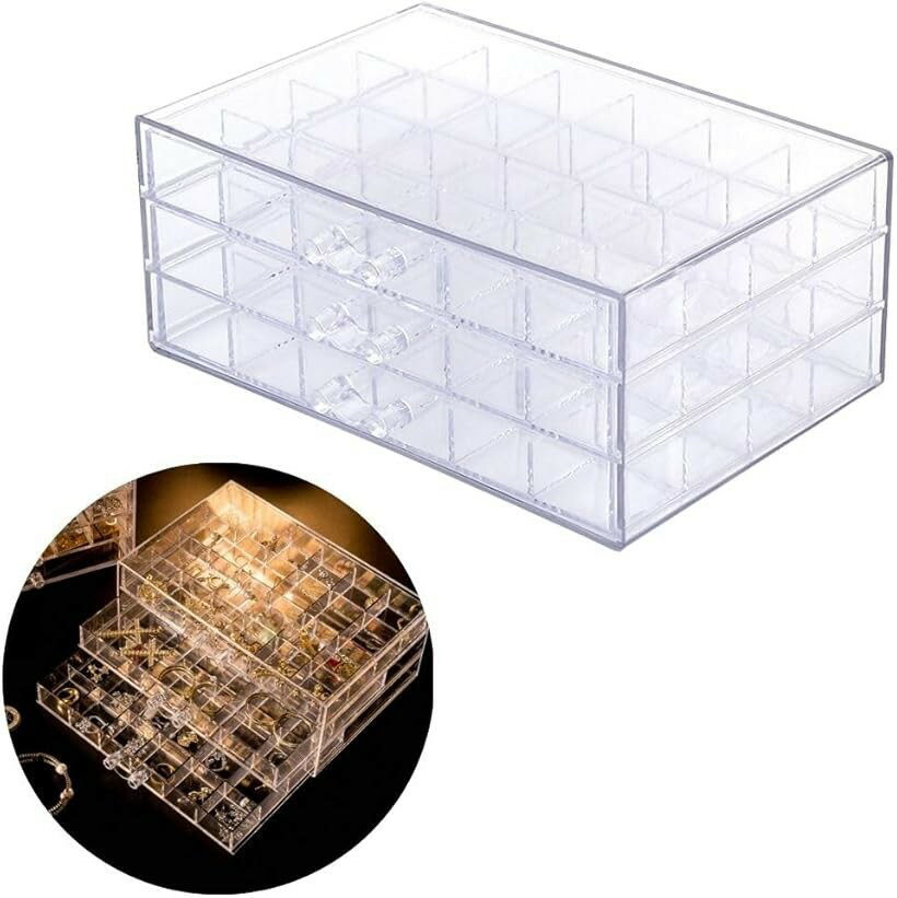 「3段引き出し72マス」3段の引き出しと72マスの収納できるビーズキャビネットです。72ヵ所の収納マスはビーズやアクセサリー、ネイル、パーツ、小物が入り細々とした物を収納するのにとても便利です。小さくて紛失しまいがちの物をしっかり保管できま...