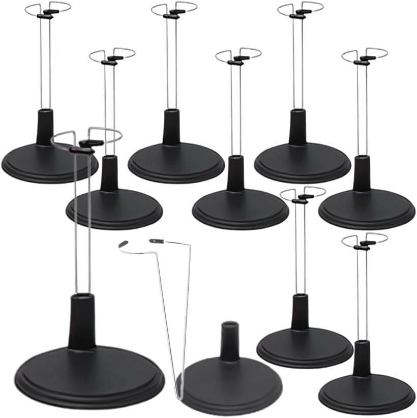 「大切なコレクションを劇的に魅せる」あなたのコレクションを、より美しく、よりスタイリッシュに展示しませんか？このドールスタンド10個セットは、軽量かつ丈夫な高品質素材を使用。ステンレス製のアームと安定感のある台座は、大切なフィギュアやプラモ...