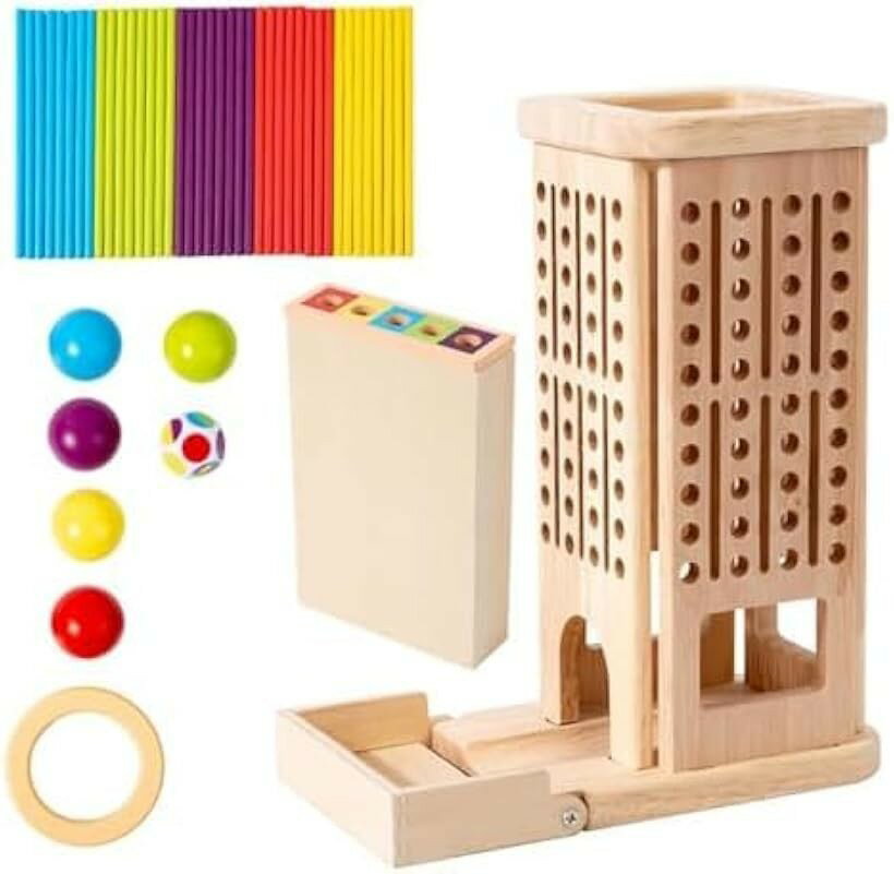 「3in1モンテッソーリ教育玩具」カラフルな色が子どもの好奇心を刺激し、遊びながら手先の器用さ・バランス感覚・集中力を育てます。「安心の木製・やさしい手触り」木製で、安全性と温かみのある素材感。スティックは軽くて握りやすく、小さな子どもの手...