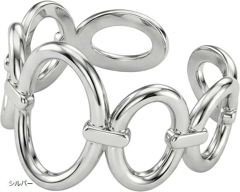 中央に向かってサイズが変化する楕円パーツを連ねた、独創的なオーバルフォルムが魅力です。程よい抜け感を持つオープンデザインにより、指先をすっきりと軽やかに演出します。スタイリッシュでありながらも重たくならず、洗練されたチェーンの連なりが、手元...