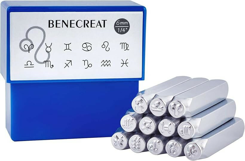 バリエーションコード : 2b8n6lcgy0商品コード2b64l4w94y商品名12本星座図案刻印セット ポンチ 6mm刻印 12星座図案 艶消し表面 アックセサリデザイン 手芸ペンダントなどへ レザークラフト 軟質金属への刻印 手作りツ...