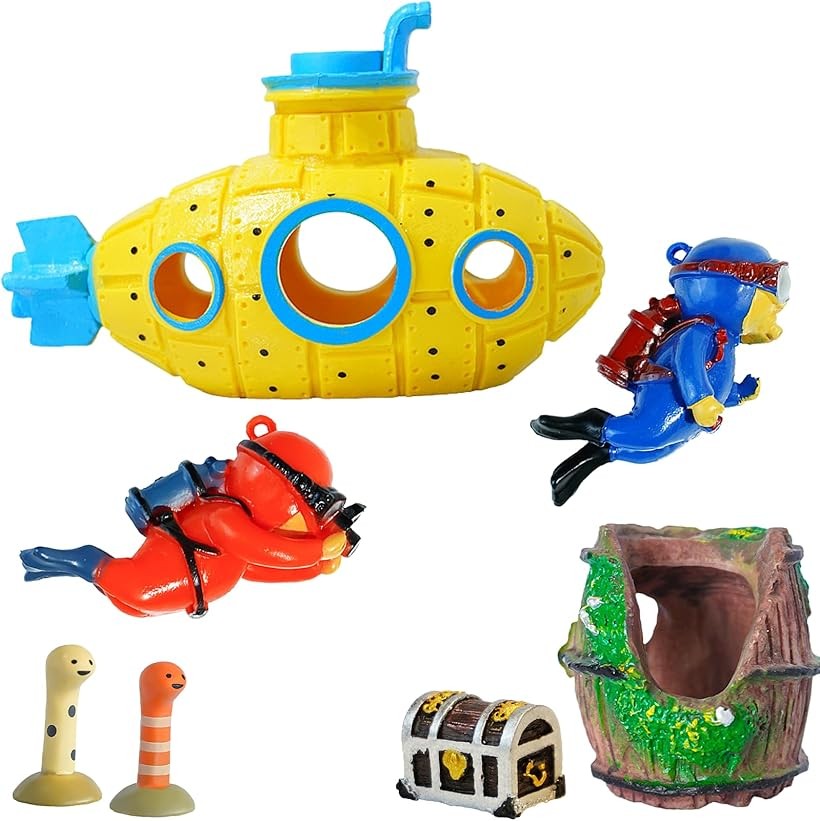 商品コード2buch8k0vf商品名アクアリウム オーナメント 水槽 飾り 潜水艦 ダイバー チンアナゴ 樽 宝箱 オブジェ セットブランド天玉堂カラーマルチカラーサイズ等マルチサイズ「明るい潜水艦オブジェ」ポップな黄色と水色で彩られた潜水...