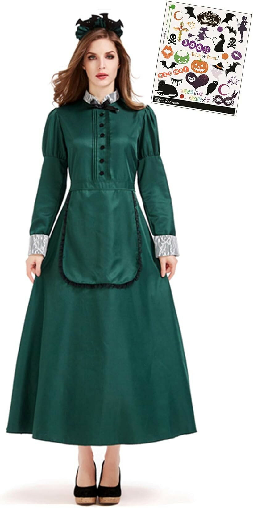 バリエーションコード : 2b6ros42gl商品コード2b6rw6thwp商品名洋館 メイド服 緑 グリーン コスプレ 長袖 ロング コスチューム ハロウィン タトゥーシール付き 2点セット レディース S746 MブランドMadruga...