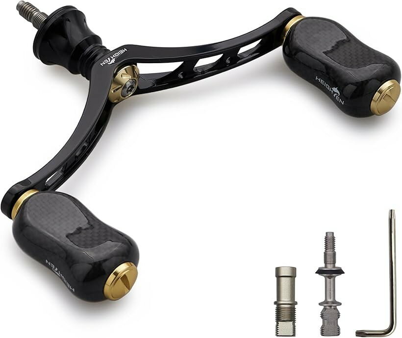 バリエーションコード : 2b95qfkx8d商品コード2b95q93of5商品名98mm リール ハンドル 21mm カーボン ノブ 搭載 シマノ ダイワ 通用 スピニングリール用 Gourd Series ブラック＆ゴールド 826ブラ...