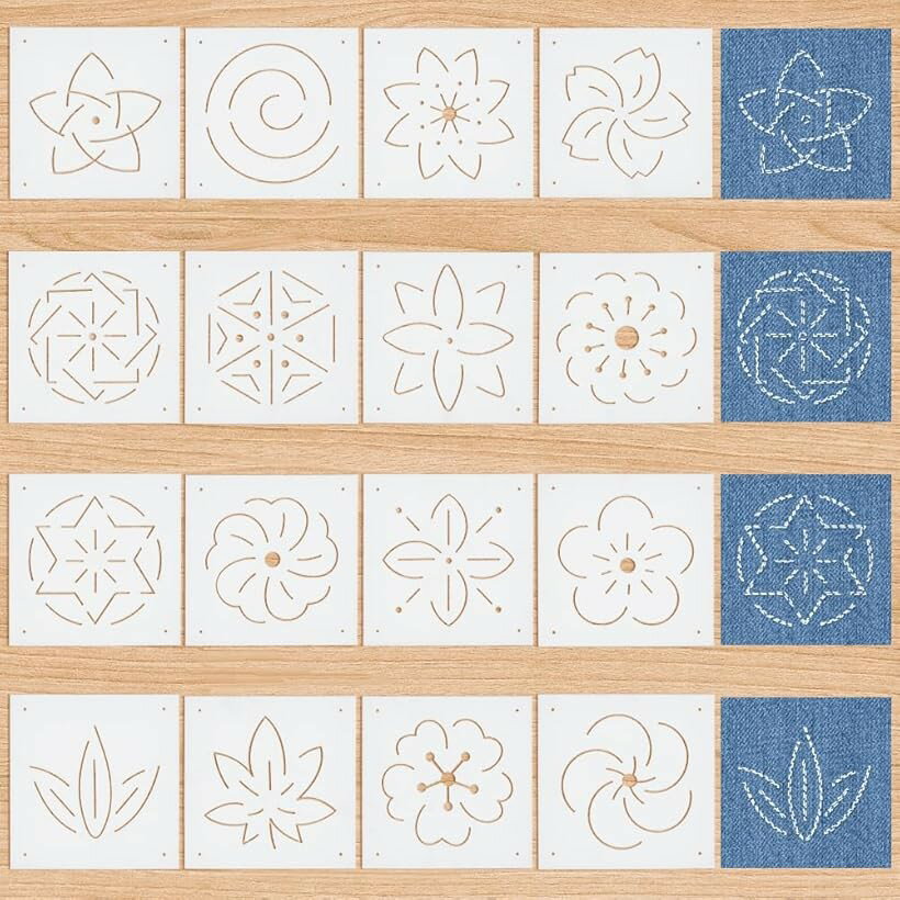 バリエーションコード : 2b9pw882q3商品コード2b9polf9yy商品名16枚 刺繍ステンシル 13x13cm 厚さ0.3mm 刺し子ステンシル 花・葉・六芒星など16スタイル PET 描画線テンプレート 絵描き道具 刺し子テンプ...