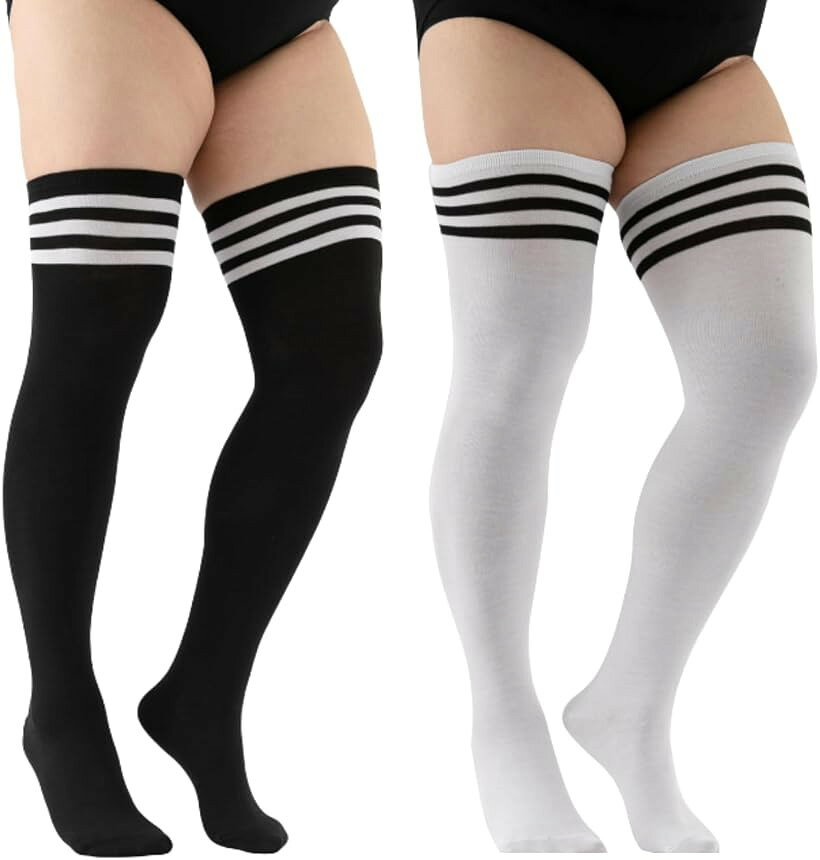 バリエーションコード : 2b9s5vkhrj商品コード2b9ll9gydd商品名ニーハイソックス 2足セット ゆったりサイズ オーバーニーソックス 伸縮性 大きいサイズ ひざ上ブランドUccellinoカラーブラック・ホワイト（ライン入り...