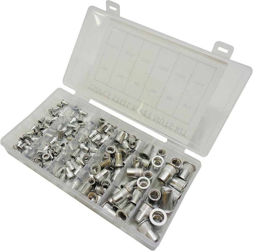 商品コード2bjw60tskr商品名リベットナット ポップナット セット リベッター/ナッター用 スチール ナットリベット 6サイズ 150個 ミリブランドPeroToolsカラーシルバーサイズ等入組みサイズ：M3、M4、M5、M6、M8、...