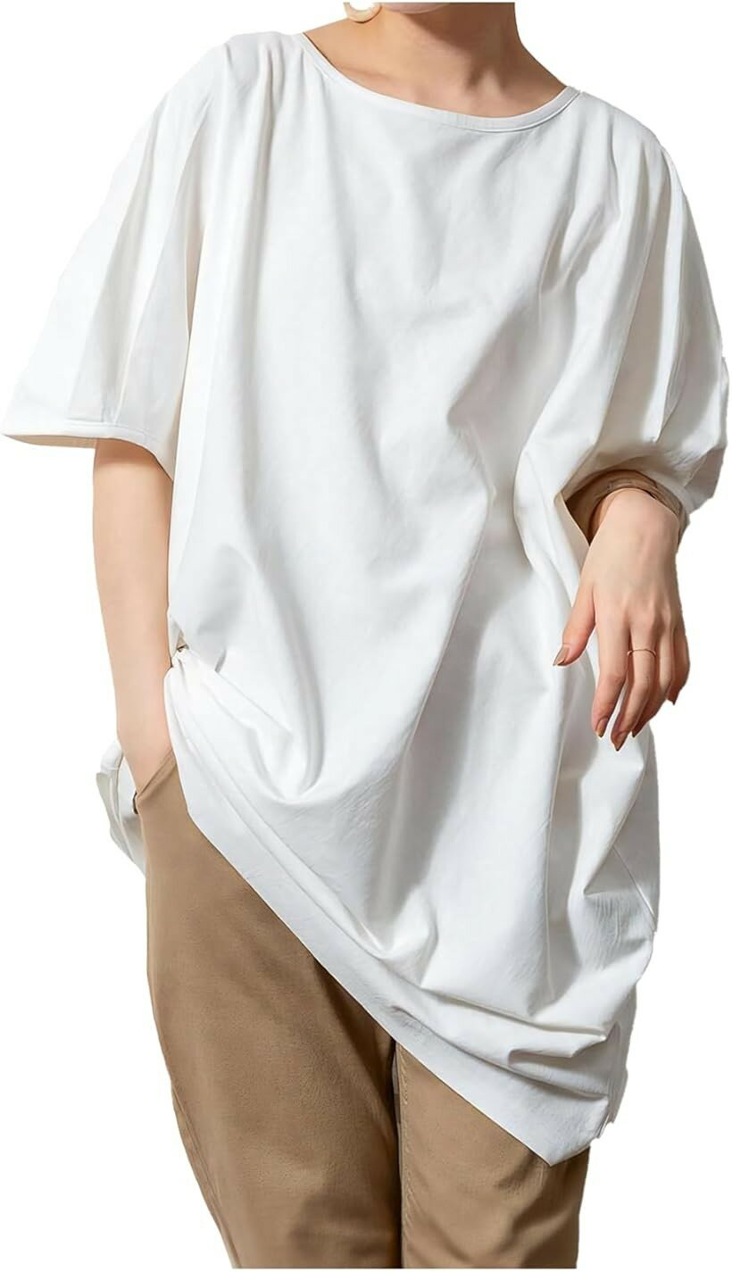 バリエーションコード : 2b95ycpj19商品コード2b920synhx商品名tシャツ レディース ゆったり 半袖 無地 大きいサイズ 白 可愛い 大きめ ロング 柔らかい 5分袖 綿 チュニック tシャツワンピース お洒落 体型カバー...