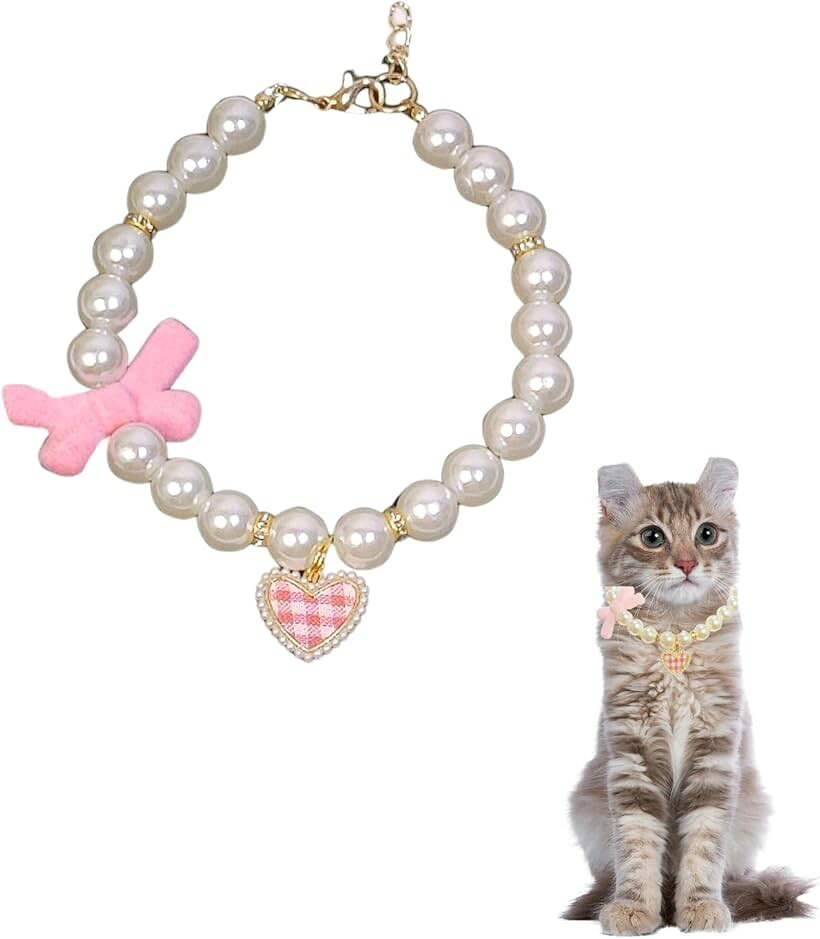 バリエーションコード : 2buvvr65cg商品コード2bu2sqwg6w商品名ペット 首輪 フェイクパール ネックレス 猫 小型犬用 リボン チェック柄 ハート チャーム付き ラインストーン 調節可能 アクセサリーブランドSunny G...
