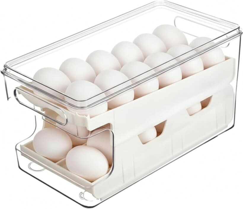 商品コード2brwrvvnl6商品名卵ケース 冷蔵庫 24個 収納 たまご 玉子 ケース ストック 自動補充 2段構造 スライド式 便利グッズ 蓋付きブランドlattreカラーホワイトサイズ等約30.3x16x15.7cm自動補充スライド式...