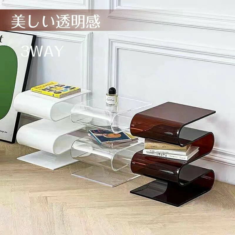シンプルなデザイン。小ぶりでスタイリッシュなアクリルサイドテーブル。 透明で美しく、どんな部屋にも合わせやすい。ガラスよりも軽くて丈夫な高級アクリル素材を使用。 継ぎ目のない10mmの1枚板から作られています。高さ43cmで、ソファの横や電...
