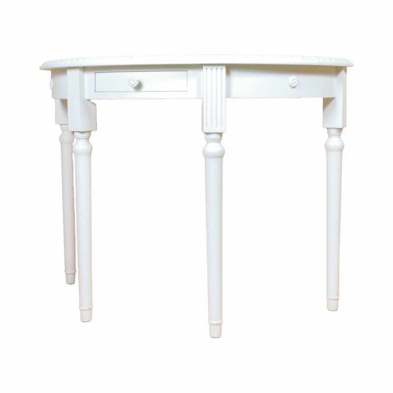 イギリスアンティーク家具を忠実に再現した、マホガニーリプロダクションシリーズ。ホワイト塗装に表面はラッカー塗装でコーティングしております。 細身のある脚が優雅なコンソールテーブル。半円になったデザインなので壁につけてご使用ください。廊下やリ...