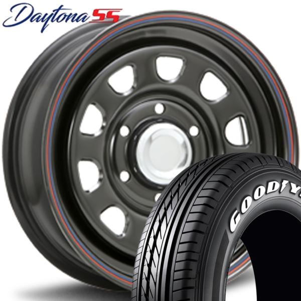 ★期間限定ラジアル★ MLJ（エムエルジェイ） DAYTONA SS（デイトナ SS） 15x6.5 ＋40 6H/139.7 ブラック/赤青ライン（艶ありBK/赤青ライン）x4本 　　　　　　　＋ GOODYEAR（グッドイヤー） EAG...
