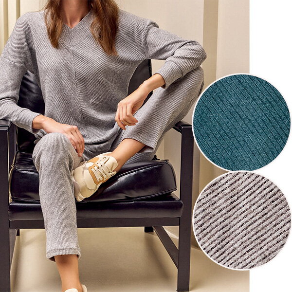 イタリア インポート ブランド ホームウェア LORMAR 603902 リブ柄Vネックチュニック・スリムパンツホームウェアセット カラー：ティールブルー、グレー イタリアのインポートブランド、LORMARから登場したホームウェアセットです...