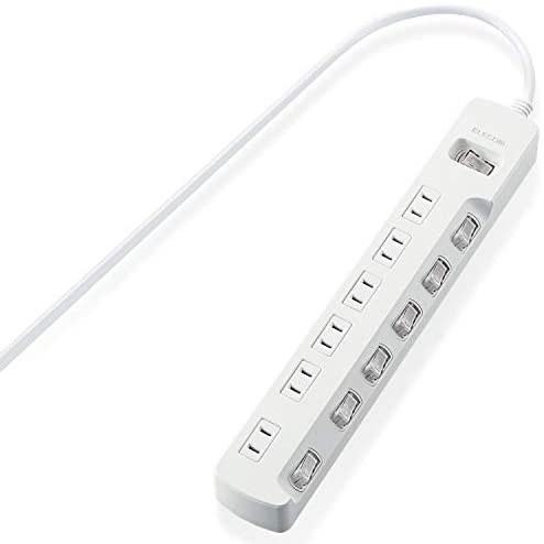 エレコム 電源タップ 雷ガード 一括&個別スイッチ スイングプラグ ほこりシャッター付 6個口 2.5m ホワイト＜店内2点以上お買上げでさらに200円引クーポン進呈＞ エレコム 電源タップ 雷ガード 一括&個別スイッチ スイングプラグ ほ...