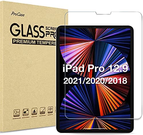 ProCase iPad Pro 12.9" フィルムガラス 2021 第5世代, 液晶保護フィルム 高透明度 耐指紋、強化ガラス＜店内2点以上お買上げでさらに200円引クーポン進呈＞ ProCase iPad Pro 12.9" フィルム...