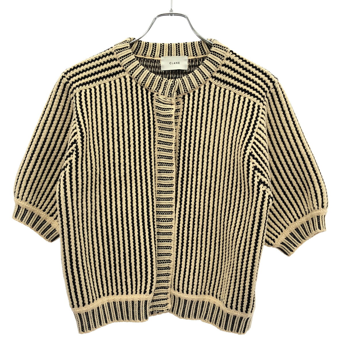 商品管理ID：ITTL24617O8E CLANE クラネ 22AW STRIPE CABLE HALF SLEEVE CD ショートスリーブストライプニットカーディガン 13106-2052 コンディションについて コンディションランクの...