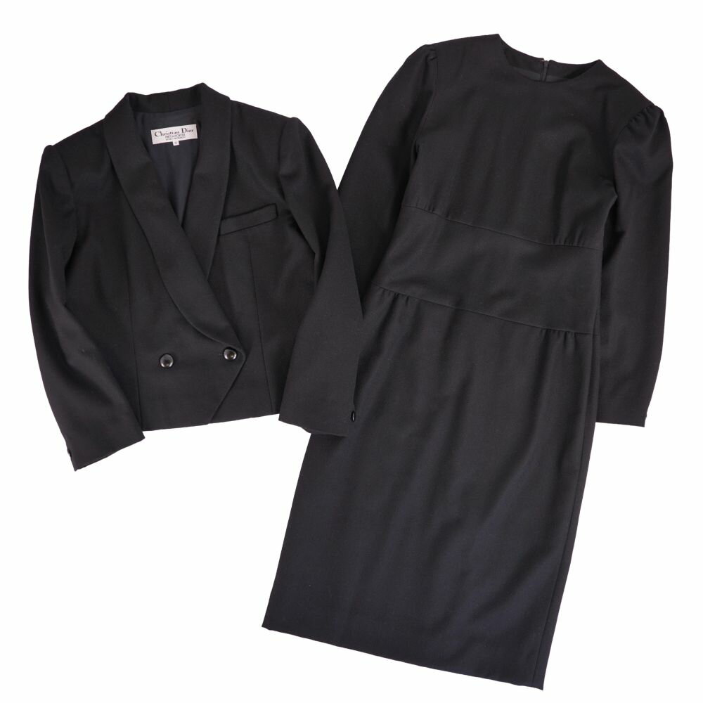 ■商品名Vintage クリスチャンディオール Christian Dior セットアップ ワンピーススーツ ウール ジャケット ワンピース レディース ブラック サイズ11(L相当)■状態説明・希少なVintage Christian D...
