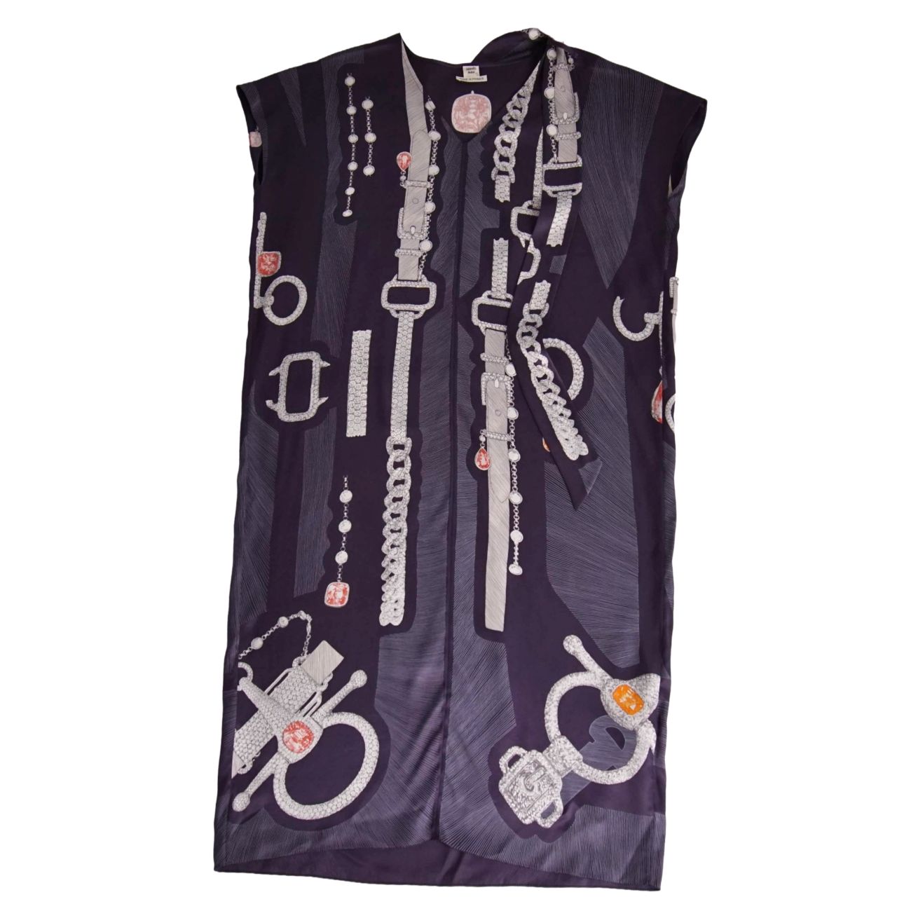 ■商品名エルメス HERMES ワンピース 2018 総柄 ツイルレーヌ シルク Etude pour une Parure de Gala トップス レディース パープル サイズ34(XS相当)■状態説明・艷やかで光沢感のあるシルク素材を...
