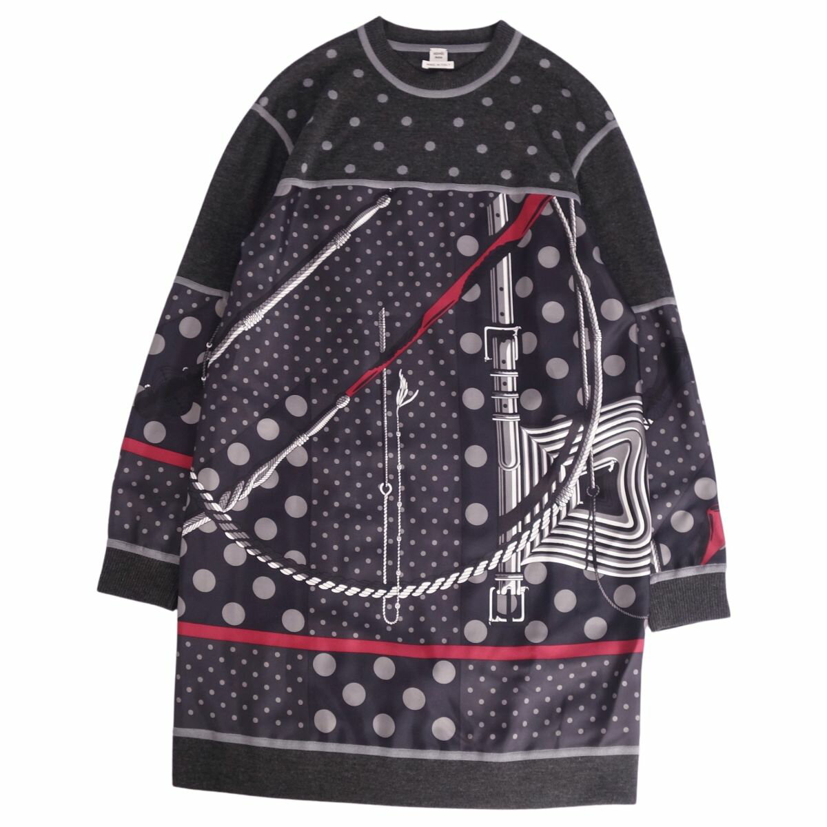 ■商品名エルメス HERMES ワンピース 21AW Clic Clac A Pois ツイルレーヌ ニット シルク 切り替え カシミヤ レディース イタリア製 グレー サイズ40(M相当)■状態説明・肌触りの良いシルク素材を使用した、HE...