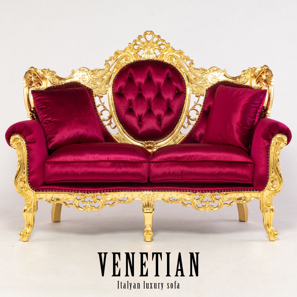 ヴェネチアン 2人掛け ロココ調ソファ ゴールドフレーム×ルビーレッドベルベット st1011-2-10f112b ■コメント■ 最上級エレガンスソファシリーズヴェネチアンのご紹介です 15世紀ヨーロッパの繁栄を極めたルネサンス 優美さと繊...