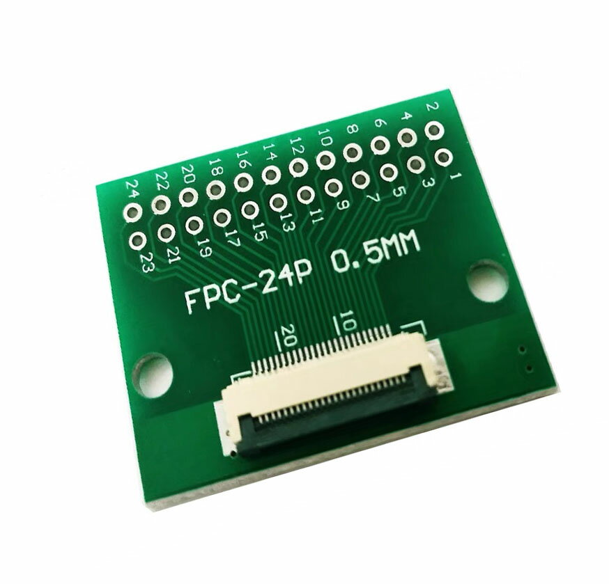 ・FFCコネクタ側：0.5mmピッチ24ピン、下接点タイプ、適合FFCケーブル：0.5mmピッチ24ピン、FFCコネクタ実装済み、 ケーブルの取り付けし易いフリップロックタイプ、変換先：2.54mmピッチ2列スルーホール、外形寸法：36x2...