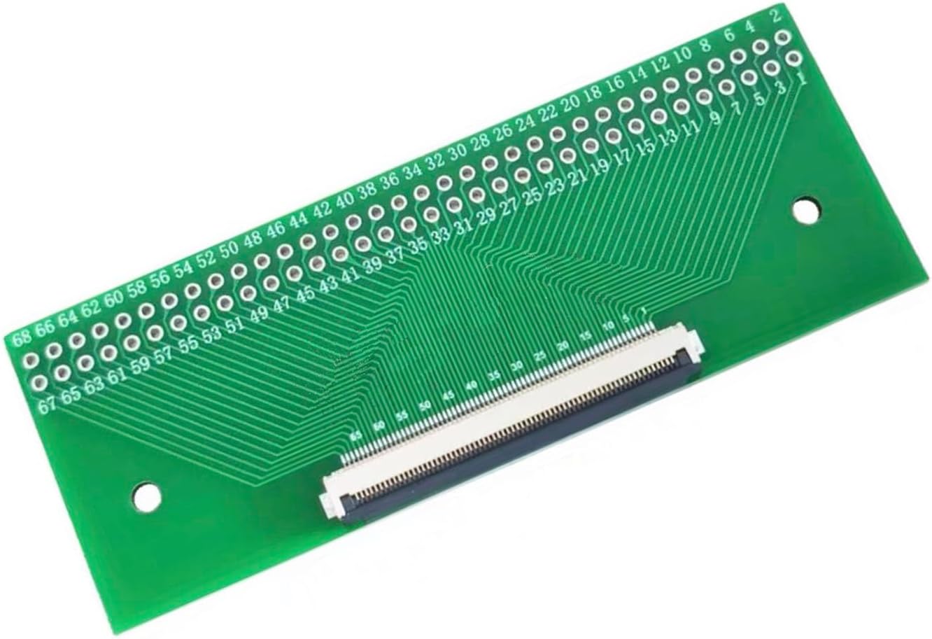 ・FFCコネクタ側：0.5mmピッチ、68ピン、下接点タイプ、適合FFCケーブル：0.5mmピッチ68ピン、FFCコネクタ実装済み、ケーブルの取り付けし易いフリップロックタイプ、変換先：2.54mmピッチ単列スルーホール、 ・表記価格：1p...