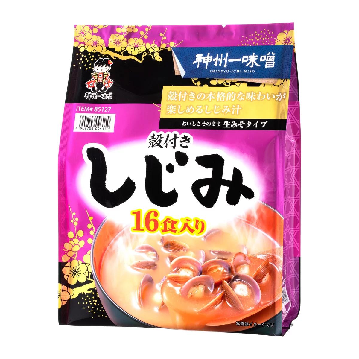 大容量の16食入り 殻付きのしじみを使った、レトルトの生タイプの具 本物のしじみの旨みを、思う存分味わえるしじみ汁です