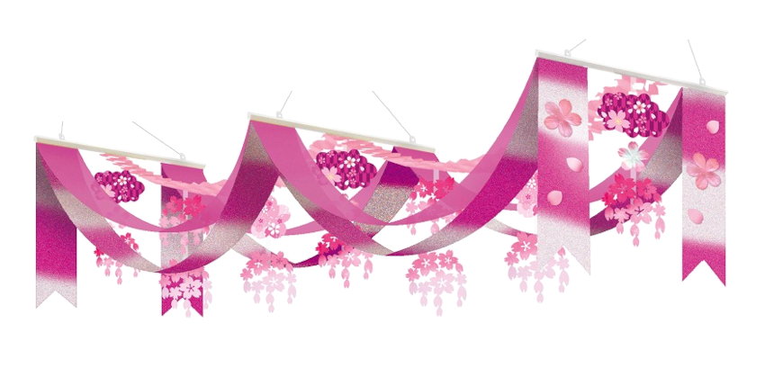 店舗飾りやディスプレーに使える、春の雰囲気を出す飾りです。天井などから端と真ん中と端を吊るして飾ります。季節が終われば折りたたんでコンパクトにしまっておけます。 ■大きさ : 高さ約40cmX幅44cmX長さ約160cm ■材質 : PVC...