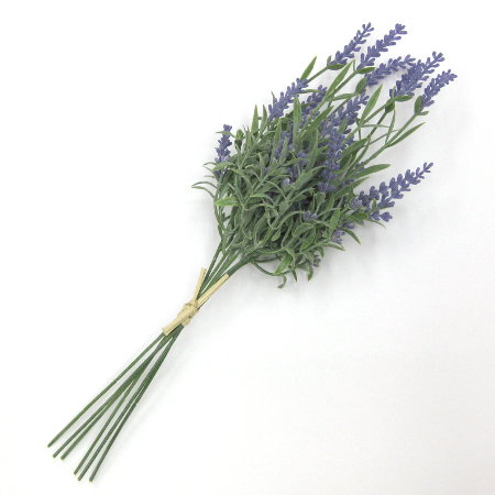 ラベンダーのミニ束の造花です。 6本のラベンダーを1束にしてあります。1本ずつにバラすこともできます。1束単位での販売となります。花はソフトプラスチックのような素材でできています。 ■長さ : 34cm　（軸の長さ : 16cm） ※軸の長...