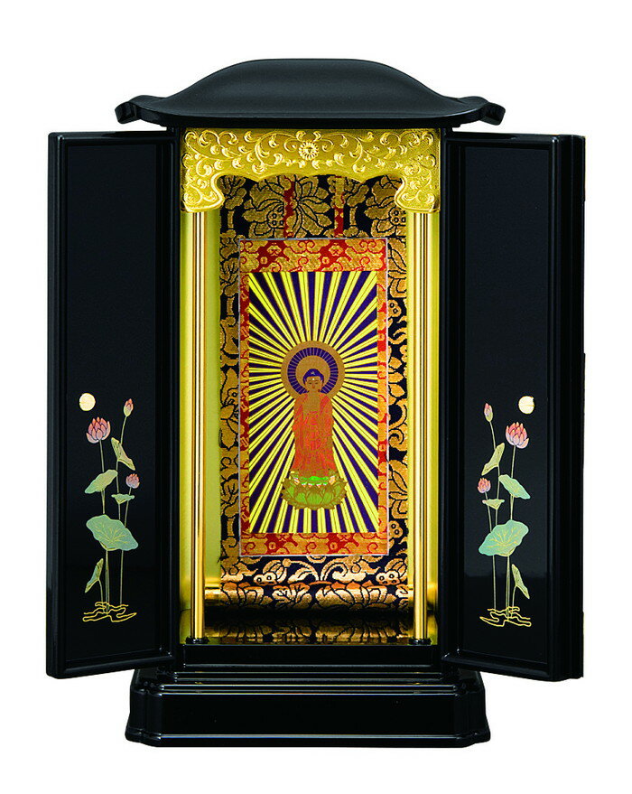 【物流倉庫出荷品・大感謝価格】 厨子型ミニ仏壇 黒（内金）小 桜・鉄仙・蓮 幅171×奥行136×高さ300mm 日用品雑貨 仏壇 仏具 ミニ仏壇 【商品名】 厨子型ミニ仏壇 黒（内金）小 桜・鉄仙・蓮 【サイズ】 （約）：幅171×奥行1...