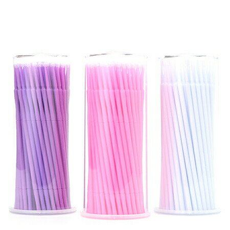 【バリエーション】 パープル（先端1.5mm） ピンク（先端2.0mm） ホワイト（先端1.2mm） 【内容量】 100本入 【商品説明】 パステルカラーがおしゃれなマイクロブラシ まつげの汚れやアイメイクを落としたり、まつげエクステのオフ...