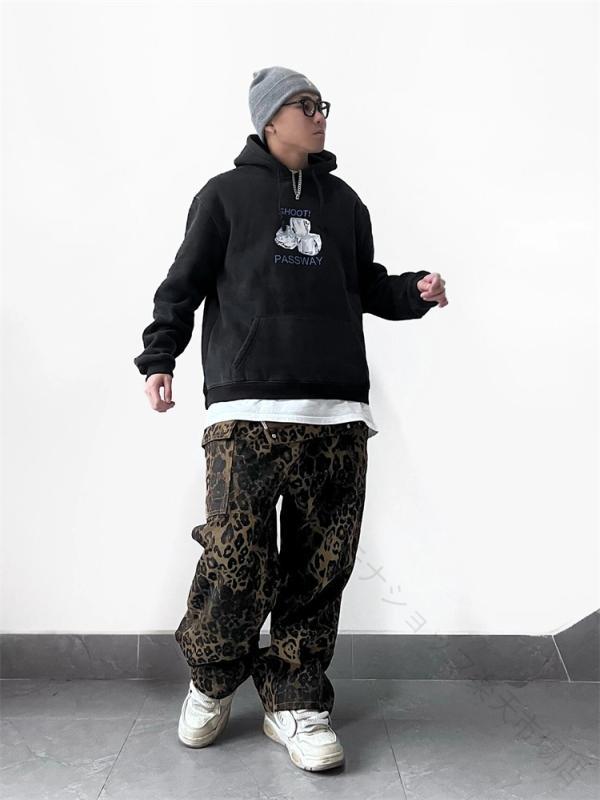 つなぎ オーバーオール メンズ アメリカン レトロ ストリート 多ポケット ヒョウ柄 サロペット 作業服 カジュアル ゆったり ストレート デニム生地 大きいサイズ おしゃれ 普段着 【原産国／製造国: 中国】 .オーバーオール メンズ つ...