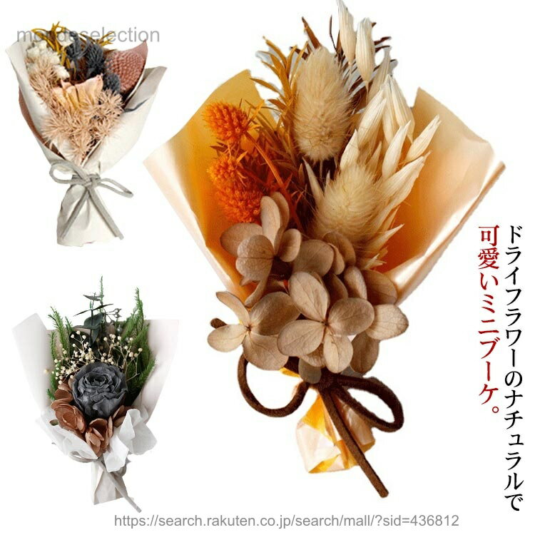 ドライフラワーのナチュラルで可愛いミニブーケ。片手で収まる、お子さまが持っても安心な小ぶりなサイズ。ちょっとした贈り物に人気です。ピアノの発表会や送別会などお配りギフトにもおすすめです。スワッグとして飾る事もできます。カラフルで自然な風合い...