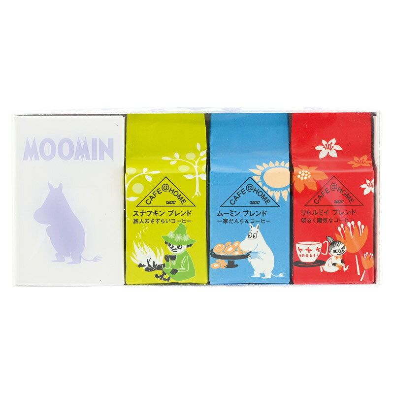 PRODUCT SPECIFICATIONS商品仕様商品名CAFE@HOME ムーミン谷 ゆかいな仲間セット3個入型番351635000セット内容リトルミイブレンド・ムーミンブレンド・スナフキンブレンド(各10g)×各1箱サイズ6.5×14...