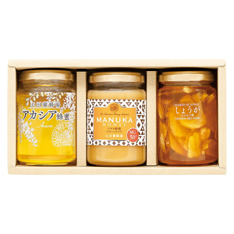 PRODUCT SPECIFICATIONS商品仕様ブランド山田養蜂場商品名マヌカ・蜂蜜・はちみつ漬セット型番M5HK-50セット内容マヌカ蜂蜜MG50+(クリームタイプ)・アカシア蜂蜜(ルーマニア産)・しょうがはちみつ漬(各200g)×各...