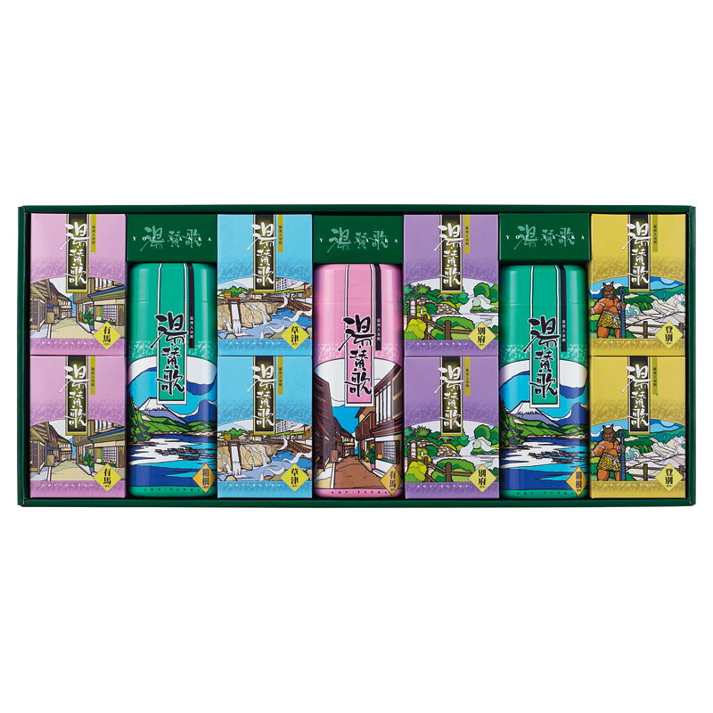 PRODUCT SPECIFICATIONS商品仕様商品名薬用入浴剤 湯・賛歌ギフト型番PG-50セット内容セット内容/薬用入浴剤(登別・草津・有馬・別府)(各25g×3包)・薬用入浴剤(箱根)(500g)×各2、薬用入浴剤(有馬)(500...