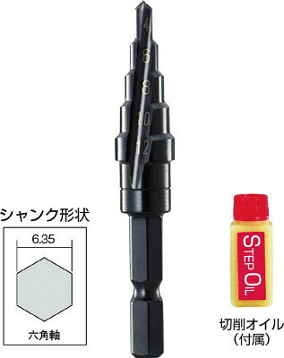 ★特徴★ ●黒染め表面処理で刃物のサビを防止しています ●先端シンニング付のため軽い食い付きで、ポイントずれがありません。 ●被削材:鉄板・銅板（2mmまで）、アルミ板・木材・樹脂（3〜4mmまで）、ステンレス板（1mmまで） ★仕様★ ●...