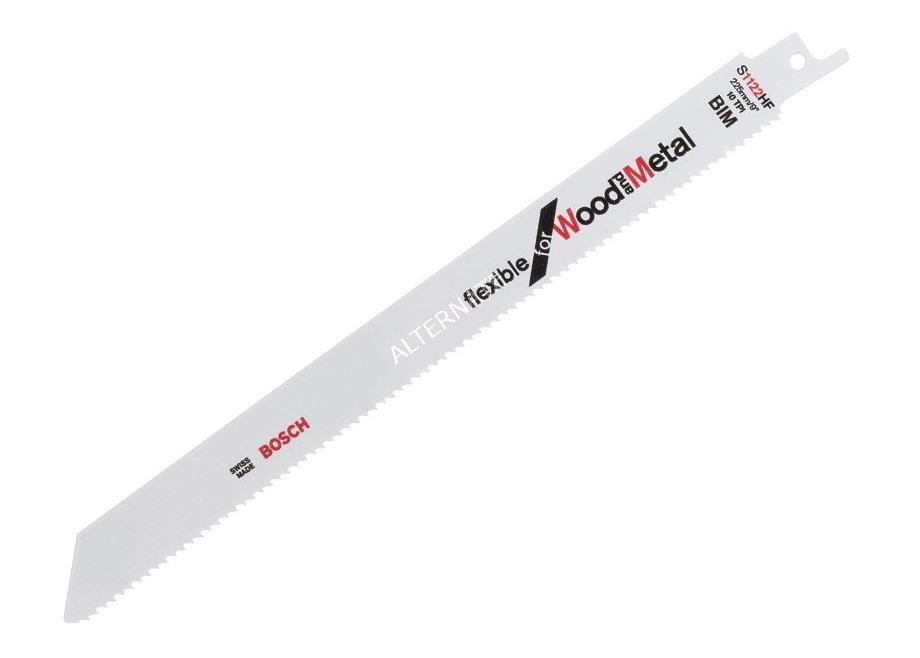 材質：バイメタル 全長：225mm 有効長：205mm 刃厚：0.9mm 山数：10(1インチ当り) 切断材料：釘の入った木材・パレット5〜175mm、軟鋼・非鉄金属・パイプ・アルミプロファイル3〜12mm