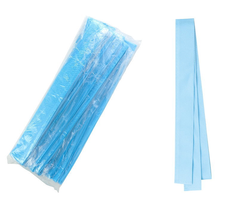 縫製済の不織布タイプ！10本入りお得セット ※実際の商品は、　写真の色と若干異なる場合がございます。　予めご了承ください。 商品サイズ：幅：約40mm×1.4m材質：ポリエチレン セット内容：カラー不織布ハチマキ 　水色×10